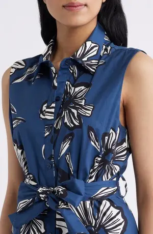 Sam Edelman Sleeveless Floral Tie Belt Midi Shirtdress