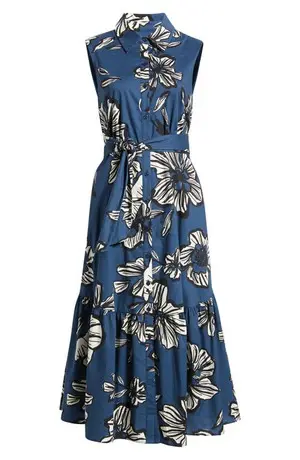 Sam Edelman Sleeveless Floral Tie Belt Midi Shirtdress