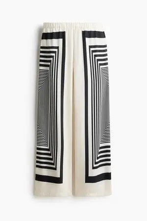 H&m Wide Satin Trousers - Cream/patterned