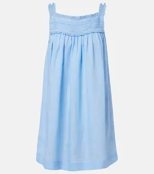 DÔEN Bea Lace-trimmed Ramie Minidress - Blue