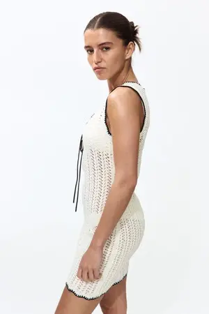 H&m Pointelle-knit Beach Dress With Scalloped Edges And Contrast Stitching