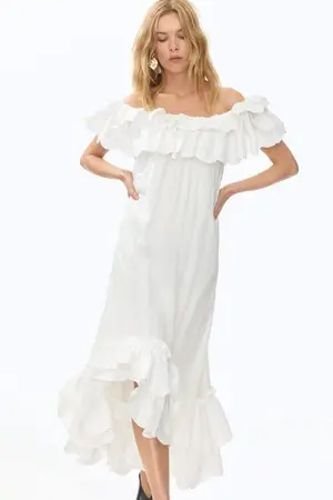 H&m Off-the-shoulder Frill-trimmed Dress