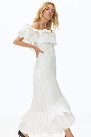 H&m Off-the-shoulder Frill-trimmed Dress