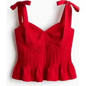 H&m Linen-blend Tie-strap Top - Bright Red