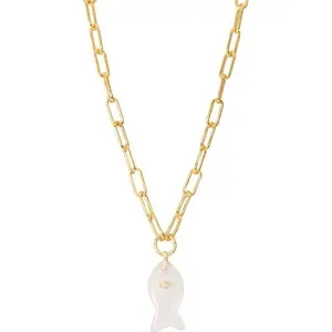 MARLYN SCHIFF Goldtone Link Chain Fish Pendant Necklace - Gold White Agate