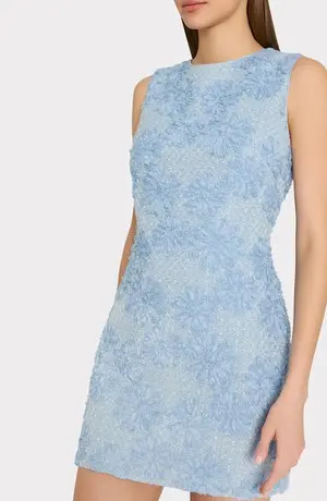 MILLY Ivette Tweed Floral Appliqué Shift Minidress