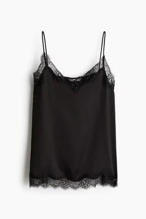 H&m Lace-trimmed Strappy Top - Black