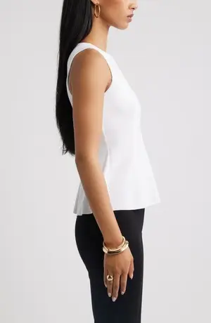 OPEN EDIT Crewneck Flared Tank - White
