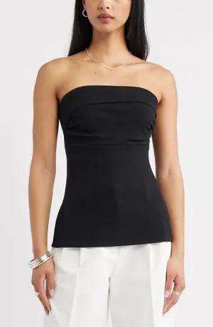 OPEN EDIT Puckered Crepe Bandeau Top - Black