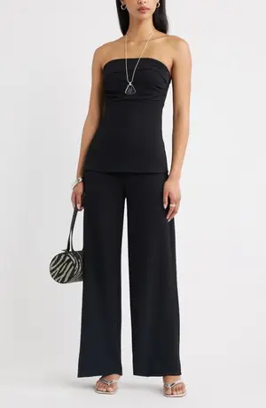 OPEN EDIT Puckered Crepe Bandeau Top - Black