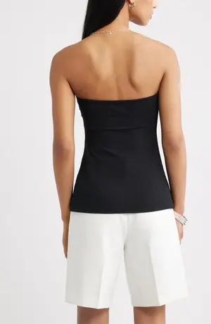 OPEN EDIT Puckered Crepe Bandeau Top - Black
