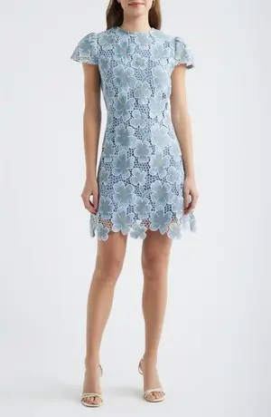 ZOE AND CLAIRE Floral Lace Cap Sleeve Dress - Blue
