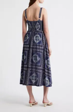 ZOE AND CLAIRE Sleeveless Printed Cotton & Linen Midi Dress
