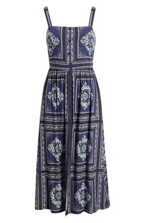 ZOE AND CLAIRE Sleeveless Printed Cotton & Linen Midi Dress