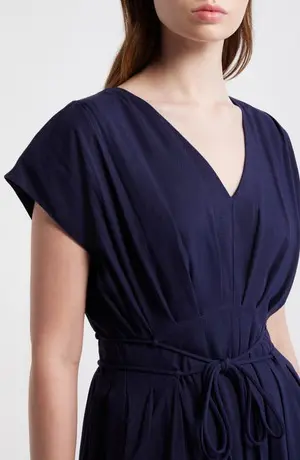 ZOE AND CLAIRE Colorblock Pleat Tie Belt Dress