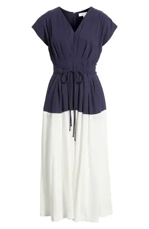 ZOE AND CLAIRE Colorblock Pleat Tie Belt Dress