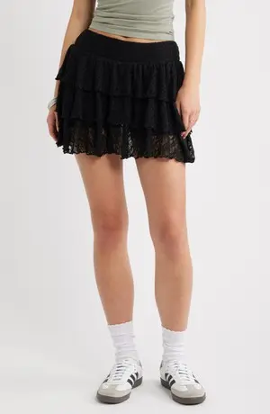 Bp. Lace Tiered Mini Skort - Black