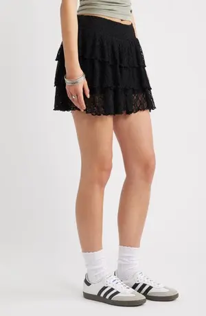Bp. Lace Tiered Mini Skort - Black