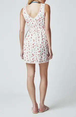 FLORENCE BY MILLS Ditsy Floral Lace Trim Mini Dress - White/cayenne