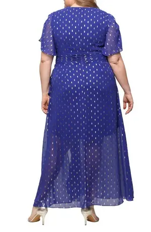 SL FASHIONS Flutter Sleeve Fil Coupé Maxi Dress - Iris