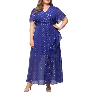 SL FASHIONS Flutter Sleeve Fil Coupé Maxi Dress - Iris