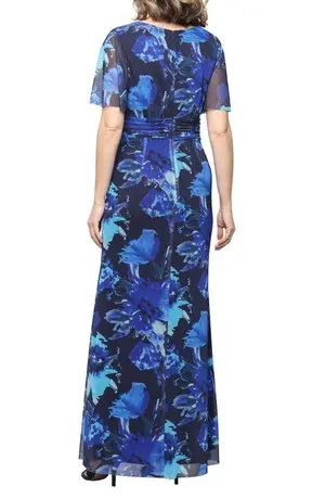 SL FASHIONS Floral Print Ruched Maxi Dress