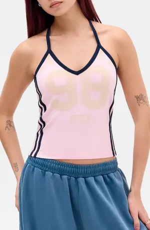 BDG URBAN OUTFITTERS 98 Stretch Cotton Graphic Halter Top - Pink