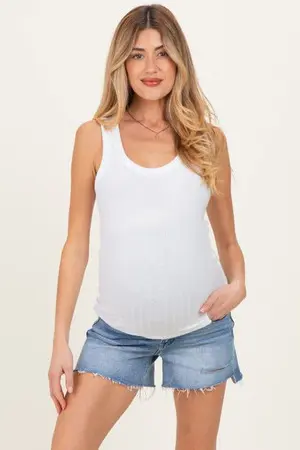 PINKBLUSH Distressed Frayed Hem Maternity Jean Shorts