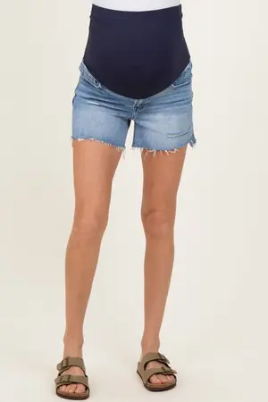 PINKBLUSH Distressed Frayed Hem Maternity Jean Shorts