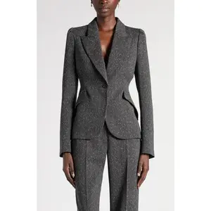Alexander McQueen One-button Puff Sleeve Stretch Wool Jacket - Grey