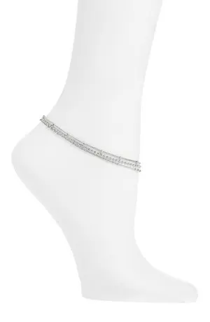 Nordstrom Triple Chain Beaded Anklet - Silver