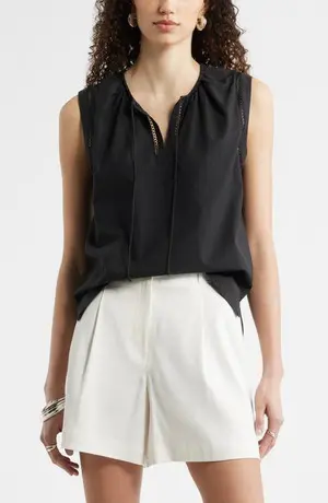 Nordstrom Lace Inset Tie Front Top - Black