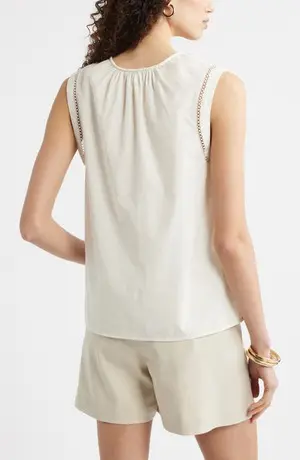 Nordstrom Lace Inset Tie Front Top - Ivory Tofu