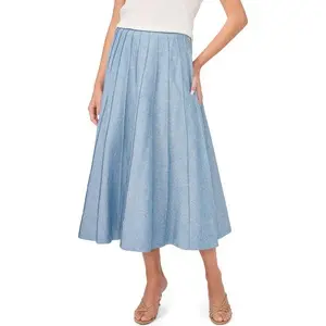 Halogen Pintuck Panel Midi Skirt - Medium Chambray