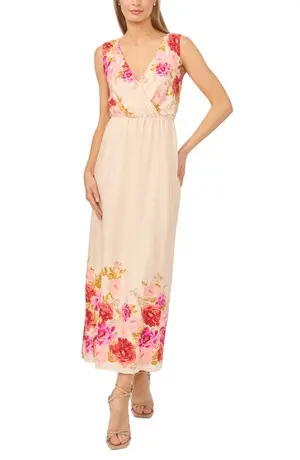 Halogen Floral Print Sleeveless Back Tie Maxi Dress