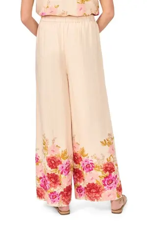 Halogen Wide Leg Floral Print Linen Blend Pants