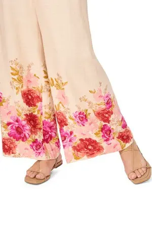 Halogen Wide Leg Floral Print Linen Blend Pants