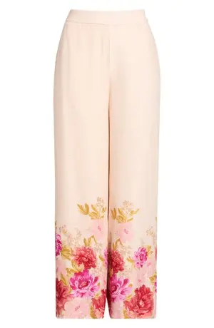 Halogen Wide Leg Floral Print Linen Blend Pants