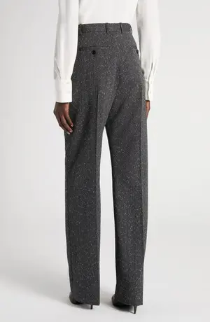 Alexander McQueen High Waist Wool Blend Slub Straight Leg Pants