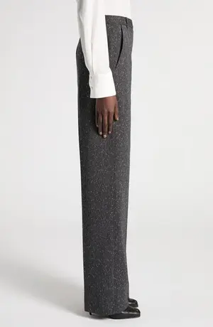 Alexander McQueen High Waist Wool Blend Slub Straight Leg Pants
