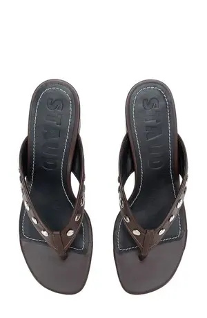Staud Nova Studded Thong Block Heel Sandal
