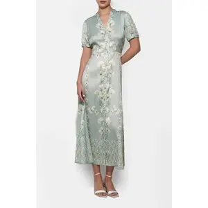 Adelyn Rae Floral Print Satin Maxi Dress - Sage/cream