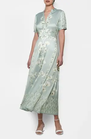 Adelyn Rae Floral Print Satin Maxi Dress