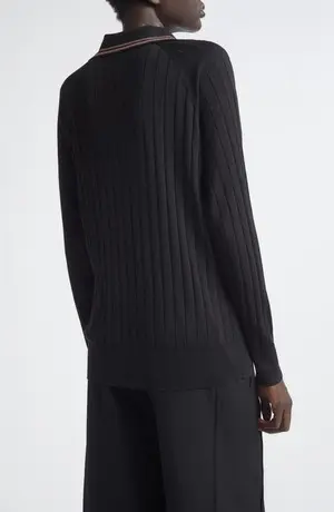 WALES BONNER Roots Long Sleeve Rib Polo
