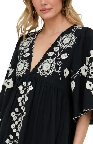 RAFFYA Arianna V-neck Embroidered Maxi Dress