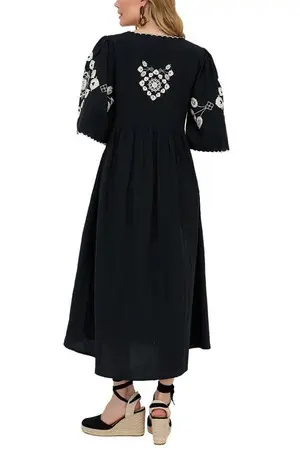 RAFFYA Arianna V-neck Embroidered Maxi Dress