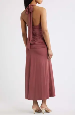Bardot Plunging Halter Neck Maxi Dress