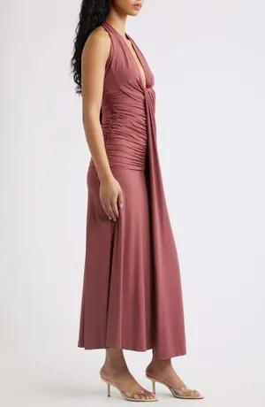 Bardot Plunging Halter Neck Maxi Dress