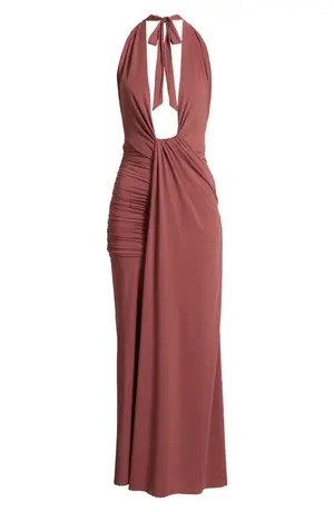 Bardot Plunging Halter Neck Maxi Dress
