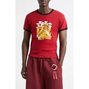 LU'U DAN Bruce Lee Rib Cotton Ringer T-shirt - Chilli
